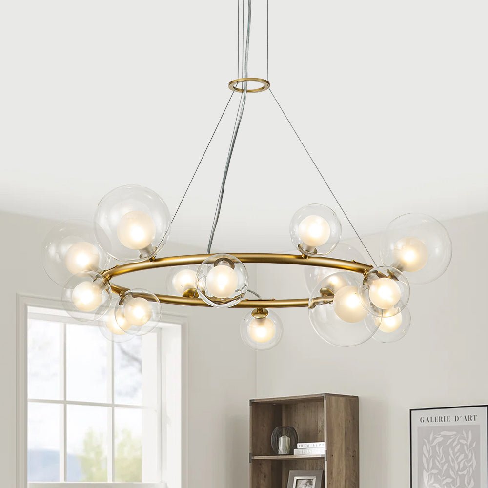 32” Mid-Century Glass Bubble Wagon Wheel Chandelier